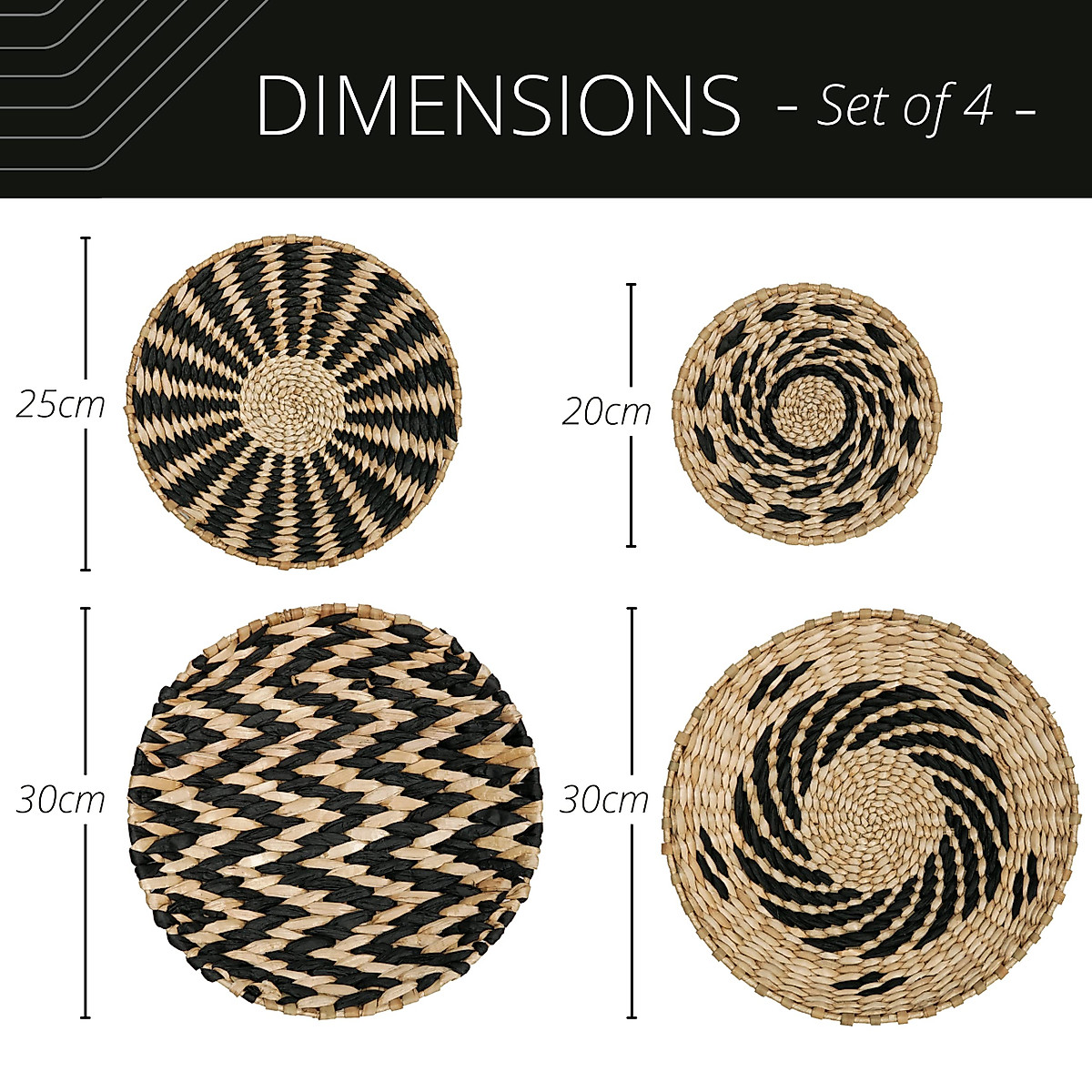 VESPR Rattan Wall Basket Decor with Included Wall Hooks – Bohemian Handmade Wall Art - Centerpiece Decorations - Set of 4 Woven Baskets - Perfect Rustic Home Décor for Kitchen, Living Room, Bedroom