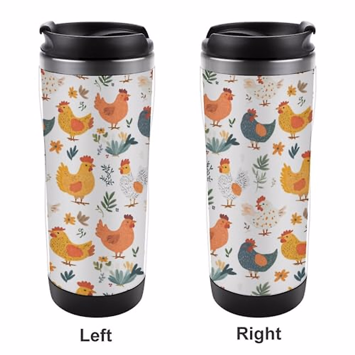 Colorful Chickens Travel Coffee Mug Reusable Insulated Drinking Cup with Lid for Home Outdoor Works 13 Oz