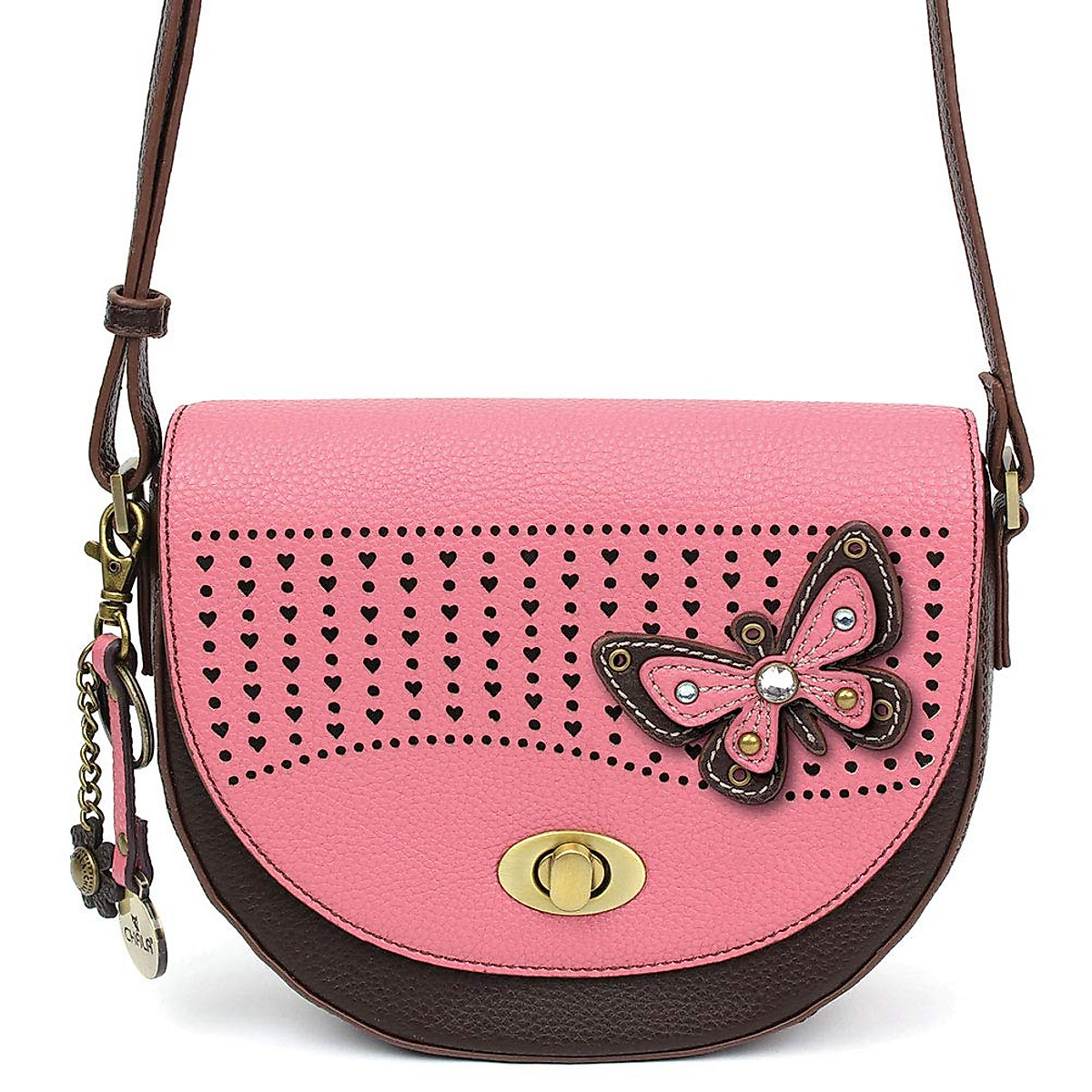 Chala Half Moon Organizer Crossbody Cell Phone Purse-Women Faux Leather Multicolor Handbag with Adjustable Strap - Butterfly Pink