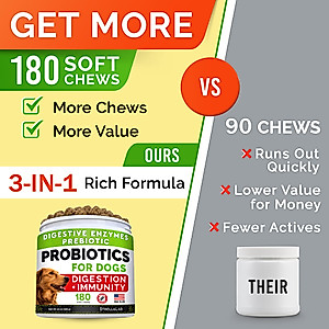 Probiotics Treats for Dog Bundle - Digestive Enzymes + Prebiotics - Chewable Fiber Supplement - Allergy, Diarrhea, Gas, Constipation, Upset Stomach Relief - Improve Digestion & Immunity - 300 Chews