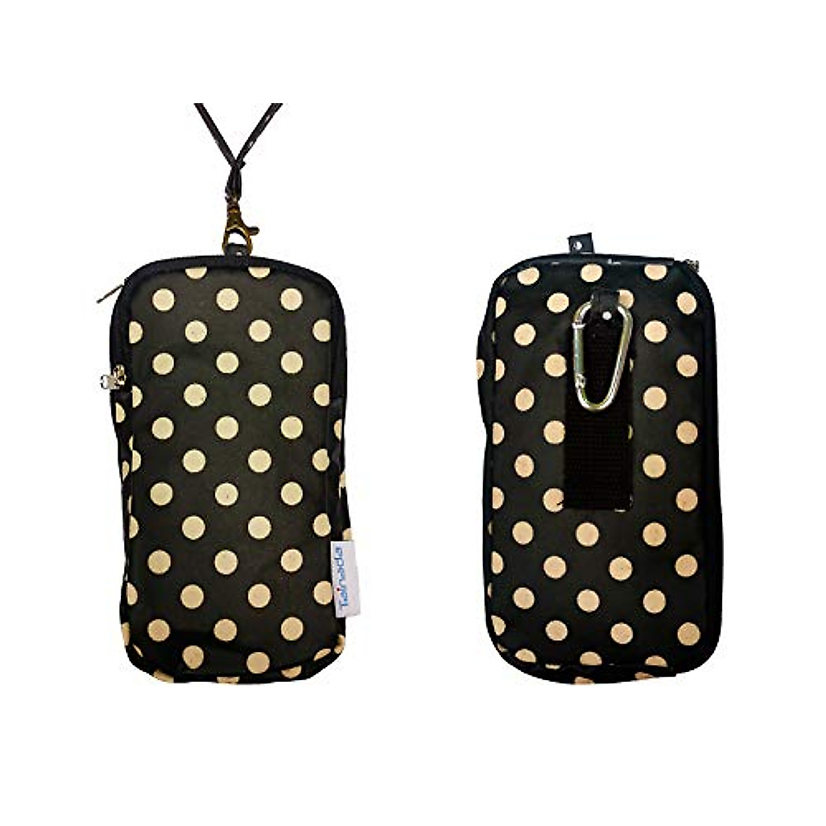 Men Women Sports Phone Pouch, Tainada Two Zippered Pouch Carry Bag for iPhone 14/13 / 12 Pro Max, Samsung Galaxy S23+ / S22+, Note 20, A54, Google Pixel 7/6, 7a / 6a (Black White Polka Dots)