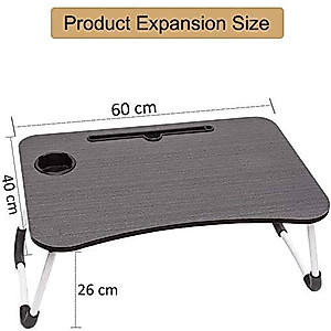 Foldable Laptop Bed Table Lap Desk, Bed Tray Laptop Desk with Cup Holder and Slot, Laptop Stand for Bed, Laptop Tray for Eating Breakfast, Working, Watching Movie on Bed/Couch/Sofa/Floor
