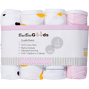 Swaddle Blanket, Adjustable Infant Baby Swaddling Wrap Set of 4, Baby Swaddling Wrap Receiving Blankets for Boys and Girls Made in Soft Cotton