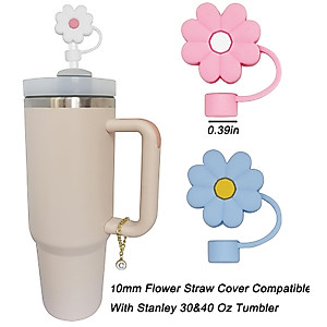 Altally 3PCS Straw Cover for Stanley Cup 30&40 Oz 10mm Flower Silicone Straw Topper Protector Lid with 2PCS Initial Personalized Letter Charm Stanley Tumblers Accessories (3pcs flowers+2pcs letter A)