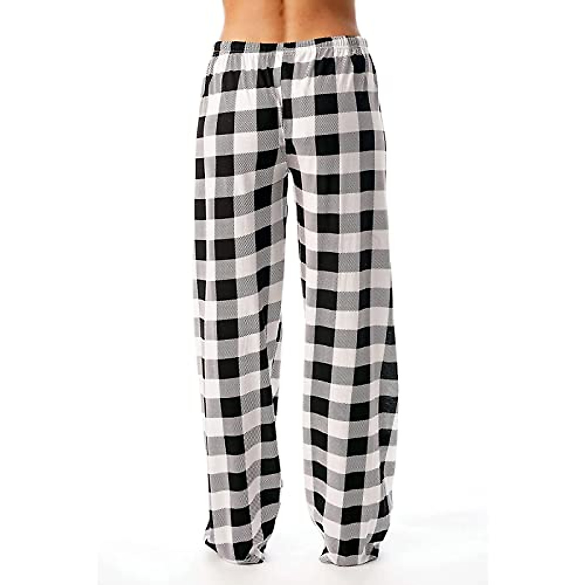 FOVIGUO Black of Friday Cyber of Monday, Womens Casual Pants Vintage Plaid Printed Straight Leg Drawstring Trousers Elastic High Waist Loose Comfy Slacks