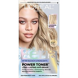 L’Oréal Paris Feria Long-Lasting Anti Brass Power Hair Toner, Champagne Blonde, 1 Application