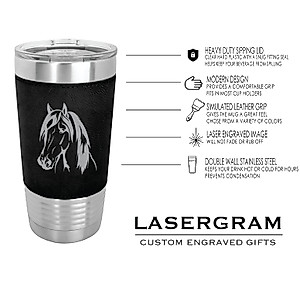 LaserGram 20oz Vacuum Insulated Tumbler Mug, Horse Head 1, (Faux Leather, black)