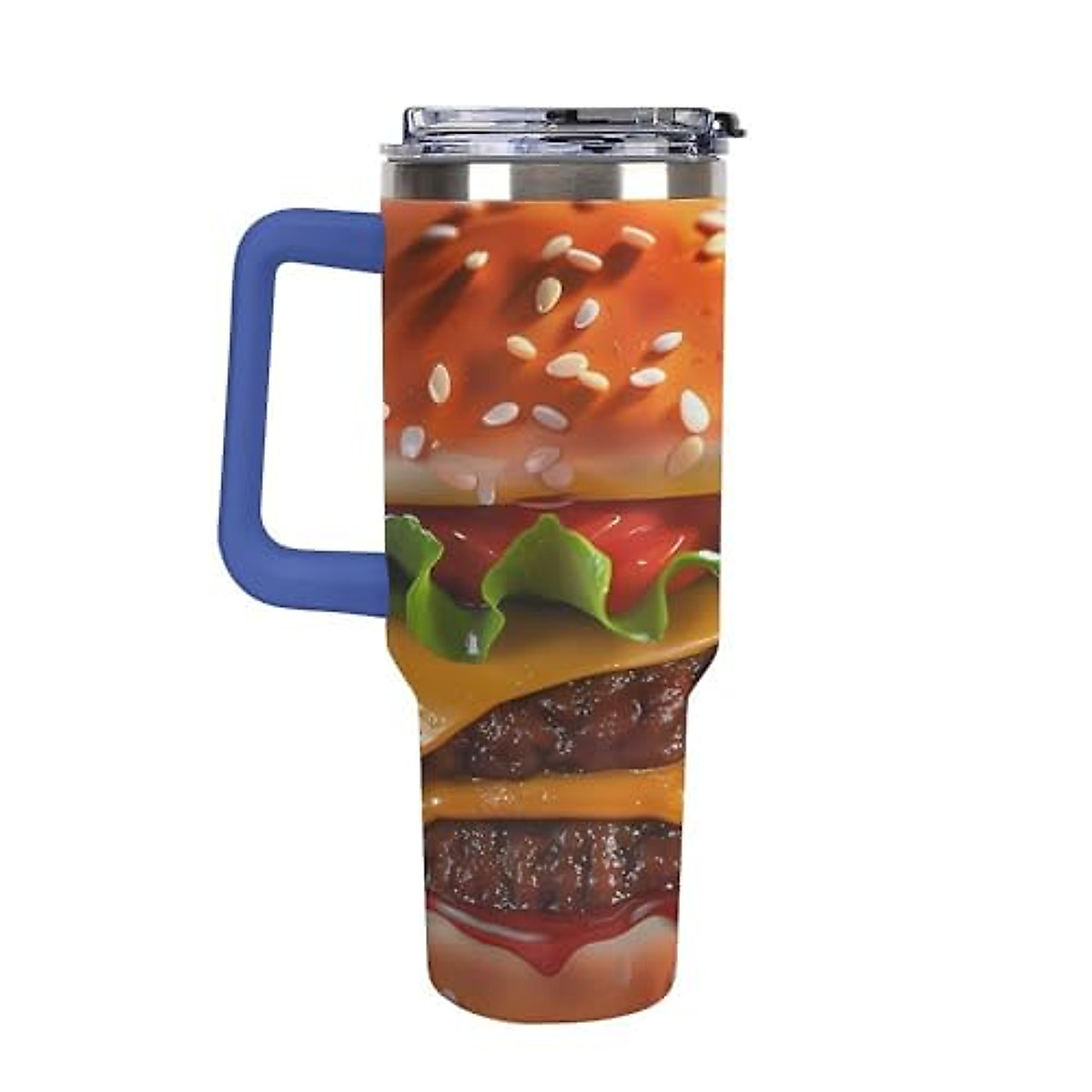 Cheeseburger Fast Food Pattern 40 Oz Tumbler Insulated Stainless Steel Water Bottle Travel Mug Car Cup with Handle And Straw