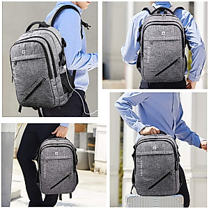 FENGDONG Large Laptop Backpack 17.3 inch Durable Waterproof Travel College Backpack Bookbag for Men & Women Business Backpack with USB Charging Port and Headset Port Dark Gray