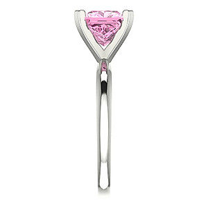 2.1 ct Princess Cut Solitaire Pink Simulated Diamond Classic Wedding Statement Bridal ring 18K White Gold for Women Size 5