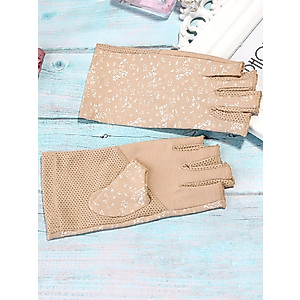 Maxdot 1 Pair Women Sunblock Fingerless Gloves Summer Driving Gloves Girls Non Slip UV Protection Gloves for Outdoor (Khaki)