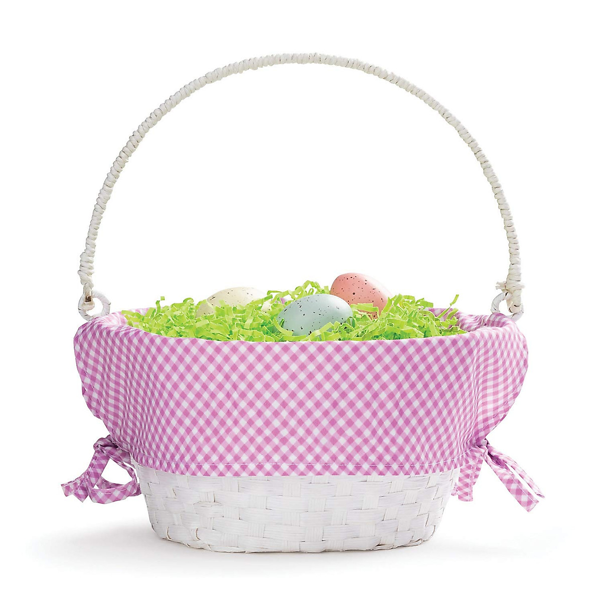 Personalized Easter Egg Basket with Handle and Custom Name | Purple Gingham Easter Basket Liners | White Basket | Woven Easter Baskets for Kids and Adults | Customized Easter Basket | Gift for Easter
