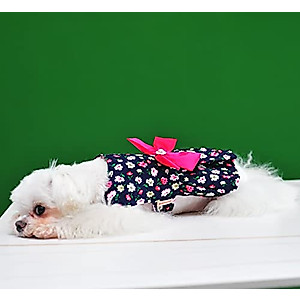 Petroom 2 Pieces Small Dog Dresses,Cute Princess Floral Skirt Cat Apparel Female for Yorkie(Pink & Rose red S)