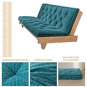 MAXYOYO Daybed Futon Mattress Window Seat Cushion, Cot Size Single Futon Mattress, Portable Roll Up Camping Mattress Long Cushion Sleeping Pad for Couch Travel Car, Turquoise, 75" x 30"