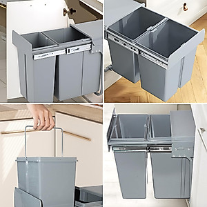 tonchean Pull Out Trash Can Under Cabinet 20 Quart + 10 Quart Under Sink Trash Can Double Sliding Trash Can Kitchen Pull Out Recycling Bin Waste Container for Garbage Classification