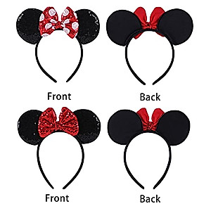 ZYTJ 2 Pcs Mouse Ears Headbands,Shiny Bows Mouse Ears Headbands, A Perfect Addition to Your Trip Essentials and Accessories for Women red
