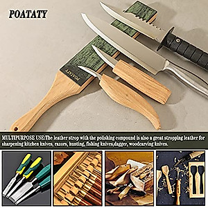 POATATY Leather Strop Paddle with Polishing Compound 14 inch x 2 inch for Sharpening & Honing- Knives Double Sided Strop Paddle - Get Razor-Sharp Edges with Knife Strop Kit