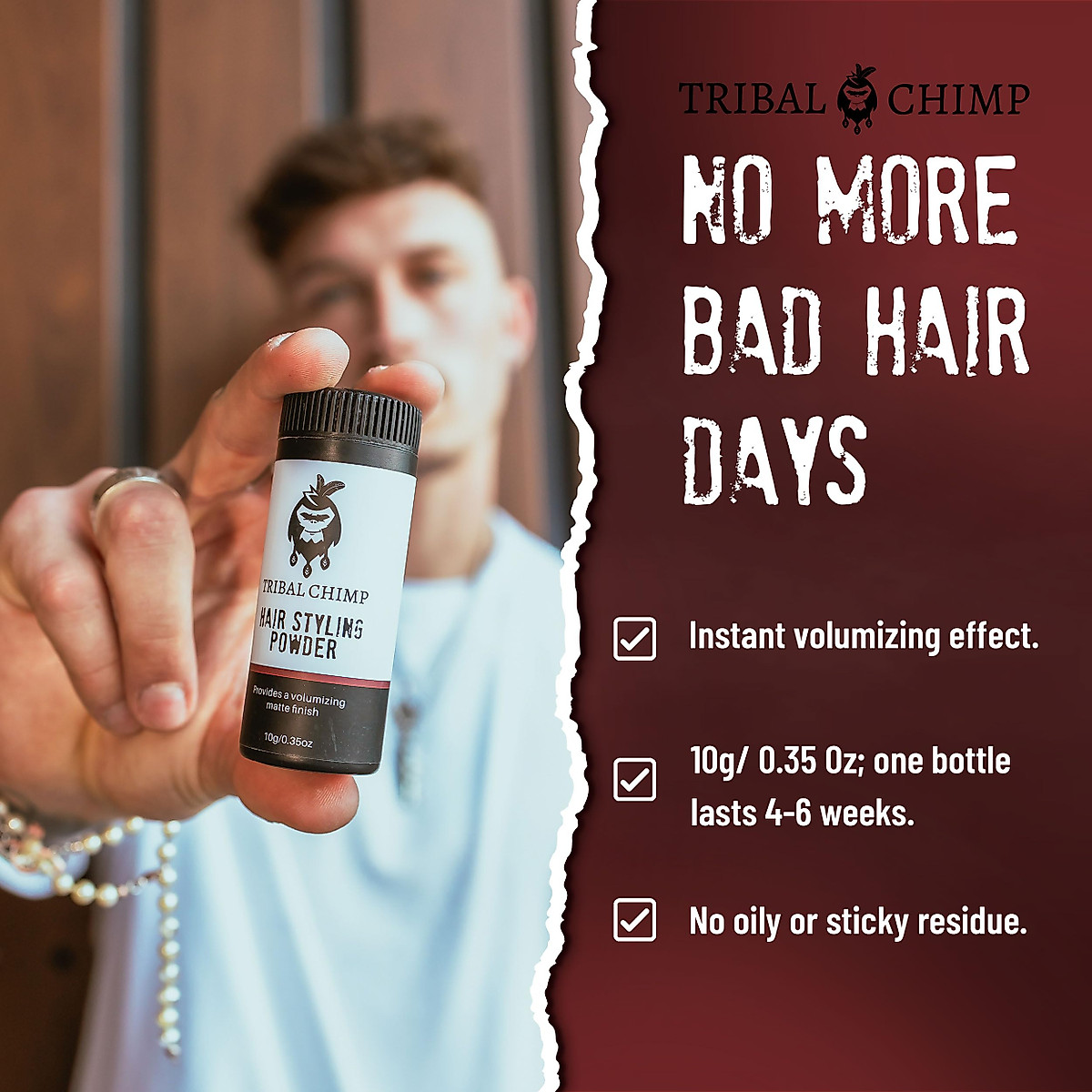 Tribal Chimp Hair Styling Powder for Men and Women, Hair Volumizer and Texture Powder - Single Pack, 10g