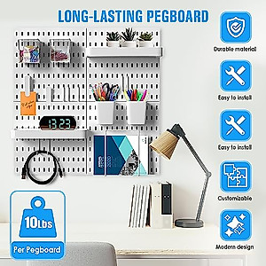 BeyondNovelties Pegboard Wall Organizer, Peg Board set Containing Pegboard x4 and 16 Accessories, Peg Boards for Walls, Office Wall Organizer, Keys Holder on Wall, Office Storage, 22"x22"