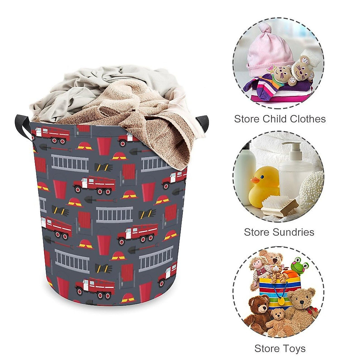 Cartoon Firefighter Equipment and Tools Baby Laundry Hamper,laundry Basket,Waterproof Storage Bin for Bedroom,Clothes Organizer Basket,Toys Box,Room Decor