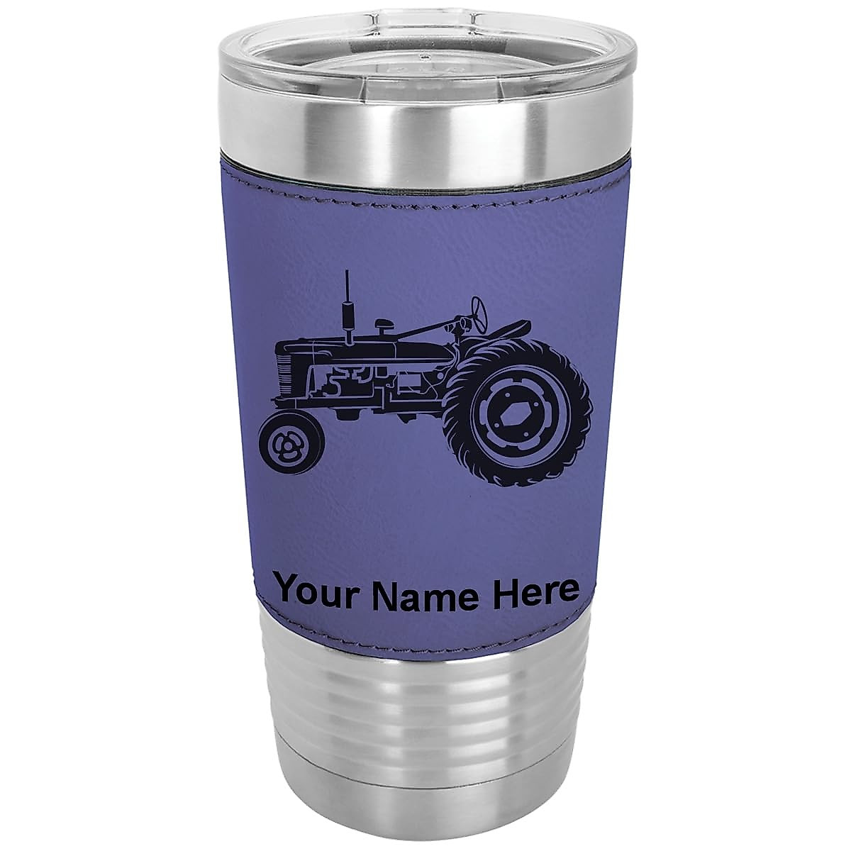 LaserGram 20oz Vacuum Insulated Tumbler Mug, Old Farm Tractor, Personalized Engraving Included (Faux Leather, Dark Purple)