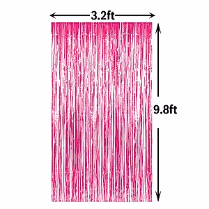 GOER 3.2 ft x 9.8 ft Metallic Tinsel Foil Fringe Curtains Party Photo Backdrop Party Streamers for Galentines Day,Birthday,Graduation,New Year Eve Decorations Wedding Decor (5 Packs,Hot Pink)