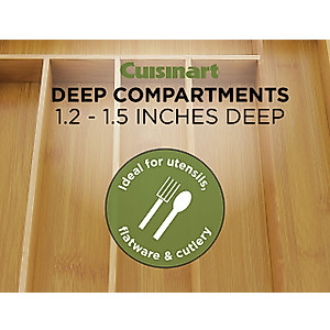 Cuisinart 9 Compartment Adjustable Bamboo Utensil Organizer – Ideal for Keeping Kitchen Supplies and Silverware Organized – Flatware Drawer Tray for Multi-Purpose Storage 18 x 13 x 2 Inches