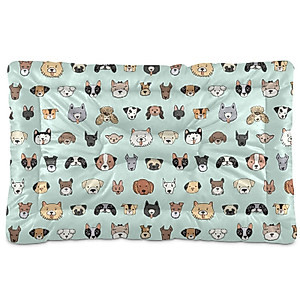 Coikll Puppy Dog Faces Pet Bed Pad Soft Dog Bed Mat with Anti-Slip Bottom, Machine Washable Crate Pad Mattress for Dog Sleeping- 24 * 18inches
