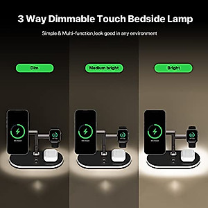3 in 1 Aluminum Alloy Magnetic Wireless Charger for Magsafe Charger Stand GREENLEMON Fast Wireless Charging Station for iPhone 14 13/12 Series Apple Watch Airpods with LED Lamp 18W Adapter Black