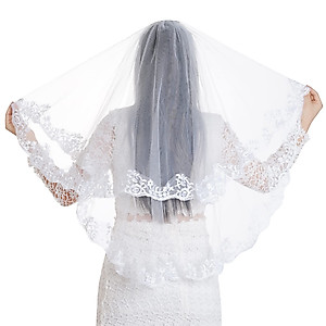 jiebor White Lace Veil Bridal Wedding Veils Halloween Veil for Women Brides Wedding Bridal Shower