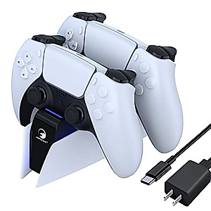 Ps5 Controller Charging Station,Playstation 5 Controller with Fast Switch Dock AC Adapter,DualSense Controller Station ps5 Stand,Playstation 5 Accessories Dock with LED Charging Display HONCAM-White