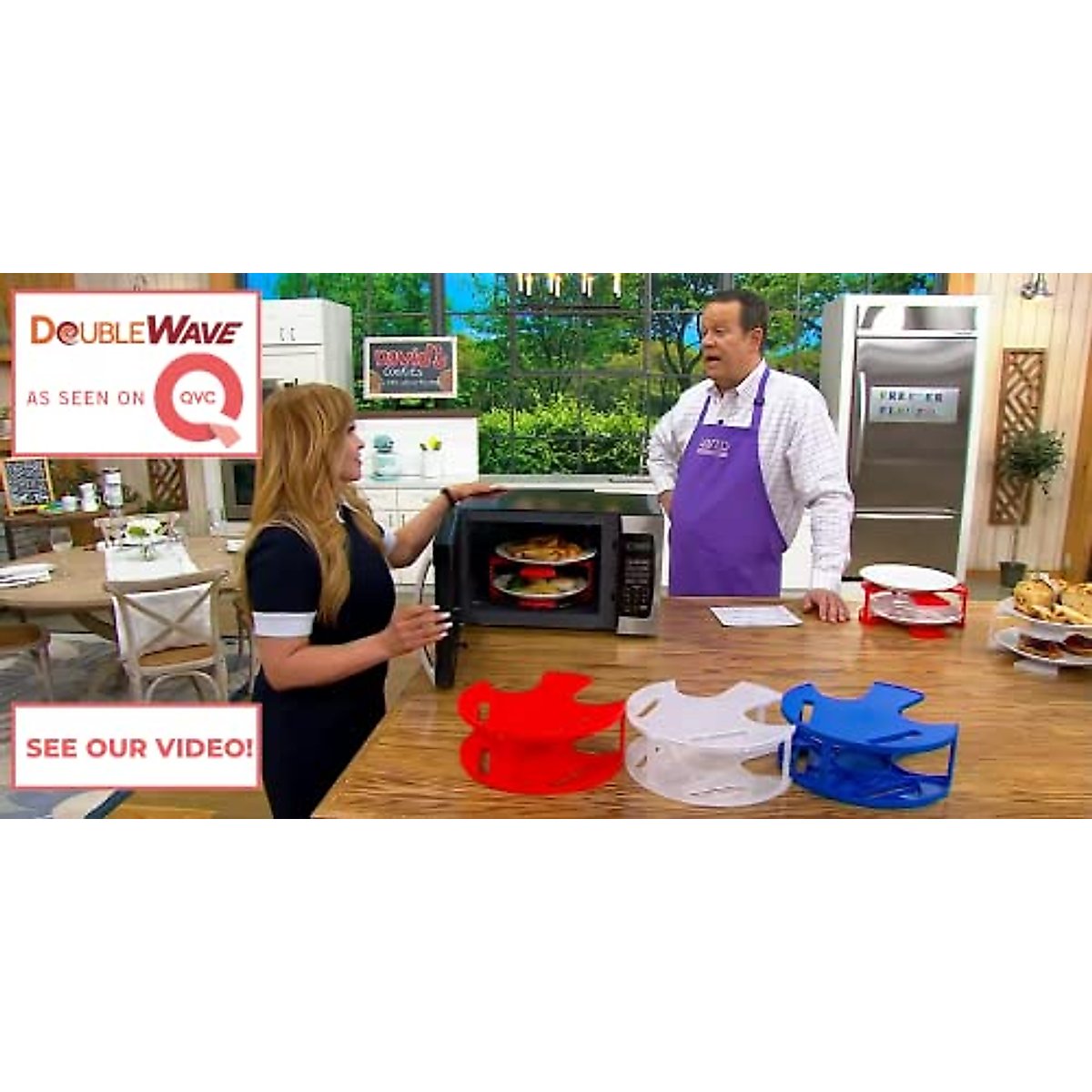 DoubleWave 2-in-1, 2-Tiered Sturdy Microwave Plate Stacker and Food Display Heats Two Dinner Plates at Once. No Wilting, BPA and Melamine Free is Like Adding an Extra Shelf to Your Microwave (Neutral)