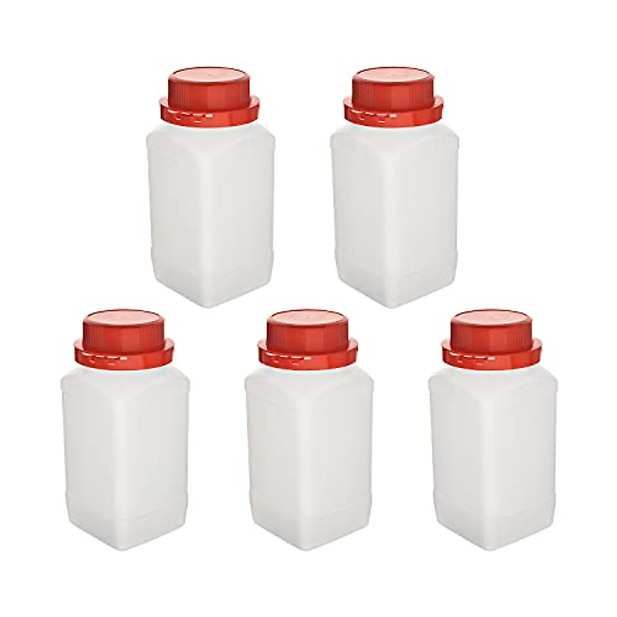 Othmro 650ml/22.1oz Plastic Lab Chemical Reagent Bottles,5pcs 50mmx74.5m(IDxH) Square Wide Mouth Liquid/Solid Sample Storage Container Sealing Bottles Red with Anti-theft Cap