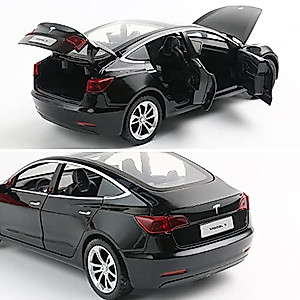 1/24 Diecast Model 3 Toy Car, Alloy Casting Pull Back Collectible Car Vehicles with Sound and Light, 6 Open Doors, Tesla Big Model 3 Car Model Toy for Kids Adults Birthday Gift (Black)
