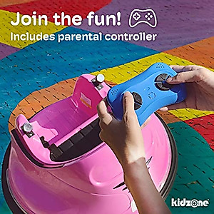 Kidzone 12V 2-Speeds Electric Ride On Bumper Car for Kids & Toddlers 1.5-5 Years Old, DIY Sticker Baby Bumping Toy Gifts W/Remote Control, LED Lights, Bluetooth & 360 Degree Spin, ASTM Certified