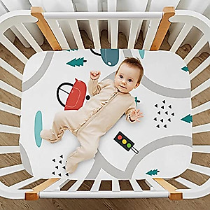 Cartoon Cars Road Crib Sheets for Baby Soft and Breathable Baby Crib Sheets Machine Washable Fitted Crib Sheet for Kid Boy Girl