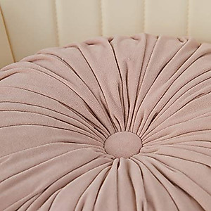Cassiel Home Pink Round Throw Pillow Handmade Pleated Decorative Floor Pillow Back to School Gift for Girls Velvet College Dorm Room Throw Pillow 14.5 inches