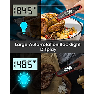 hoyiours Digital Meat Thermometer, Waterproof Instant Read Food Thermometer for Cooking with Foldable Probe, Backlight and Magnet, Kitchen Thermometer for BBQ, Roast Turkey, Grill, Baking