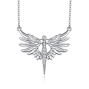 SVODEA Guardian Angel Pendant Necklace for Women 925 Sterling Silver Holy Sword Angel Wings Necklaces with 5A Cubic Zirconia Anniversary Birthday Jewelry Gift for Women