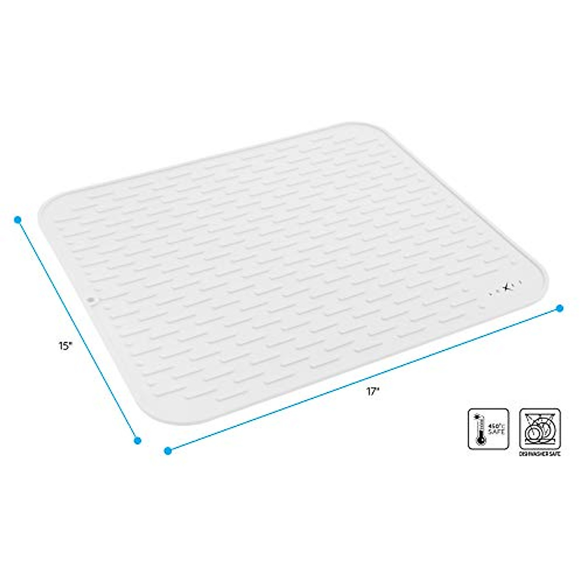 Luxet Multipurpose Premium Quality Silicone Dish Drying Mats for Kitchen Counter Top Dishes Pad, Heat Resistant Countertop Protection, Non Slip Grip, Large Trivet Size 17x15 inches (White)