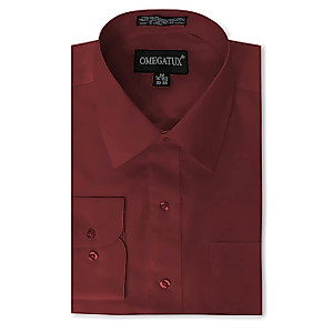 OmegaTux Omega Mens Regular fit Solid Dress Shirts w/Convertible Cuffs Burgundy (21.5-37)