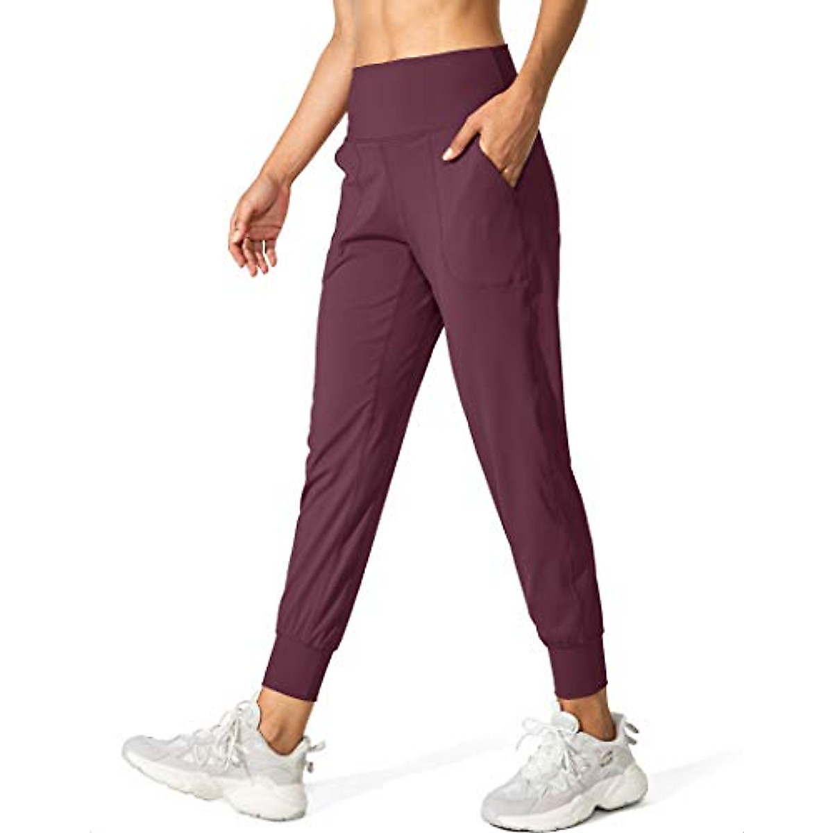 G Gradual Women's Joggers High Waisted Yoga Pants with Pockets Loose Leggings for Women Workout, Athletic, Lounge (Maroon, Small)