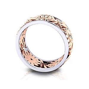 FLYYQMIAO Silver rings Women's Elegant Sunflower Dragonfly Hollow Finger Ring Band Jewelry Cubic Zirconia Ring with Side Stone Copper Leaf Eternity Band (7)