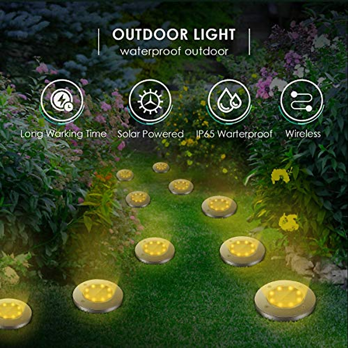 Solar Ground Lights, 8 Led Solar Garden Lights Outdoor，Disk Lights Waterproof In-Ground Outdoor Landscape Lighting for Lawn Patio Pathway Yard Deck Walkway Flood Light