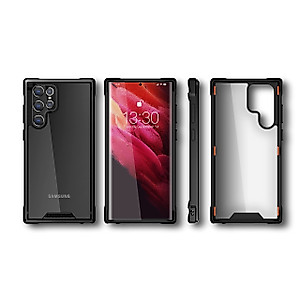 CaseBorne R Compatible with Samsung Galaxy S22 Ultra 5G Case - Shockproof Protective Clear, Military Grade 12ft Drop Tested, Durable Aluminum Frame, Anti-Yellowing Technology - Black