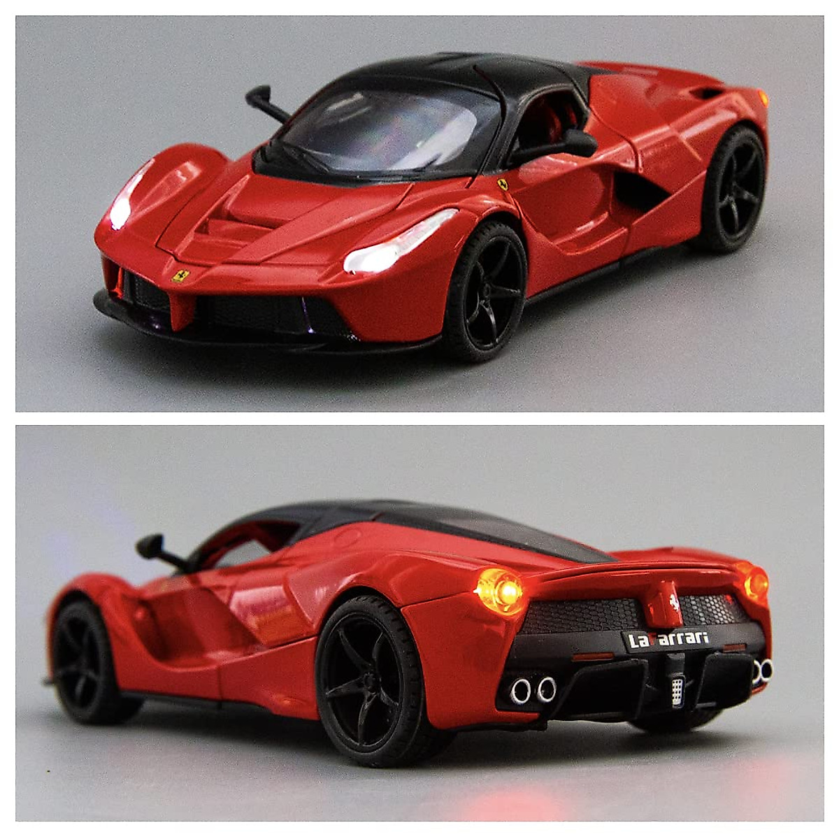 BDTCTK Compatible for 1:22 Ferrari RAFA Toy Model Car, Zinc Alloy Pull Back Car with Sound and Light and Body Door Opened, Toy Car for Kids Boy Girl Gift Red