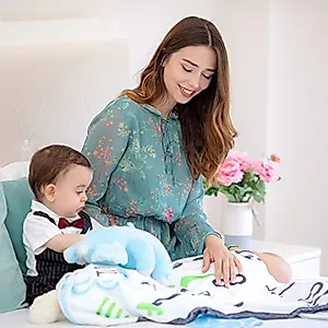 MeBlanky Baby Milestone Blanket-3X Fluffier Newborn Monthly Milestone Blanket-2in1-Swaddle ?n? Photo - 47?x47? Super Soft Fleece First Year Baby Blanket-Blue Photo Blanket for Baby Boys or Girls