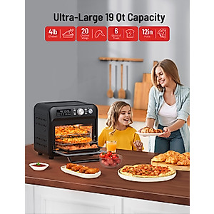 PARIS RHÔNE Air Fryer Oven 19QT, Family-Sized Toaster Oven, Convection Oven with Child Lock, Fits 12-inch Pizza, 6-Slice Toast, Button & Knob-Controlled Kitchen Appliance, Dishwasher Safe (19QT)