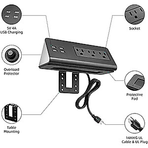Two Desk Edge Mount Power Outlets with USB Charge Ports (Set of 2) Black
