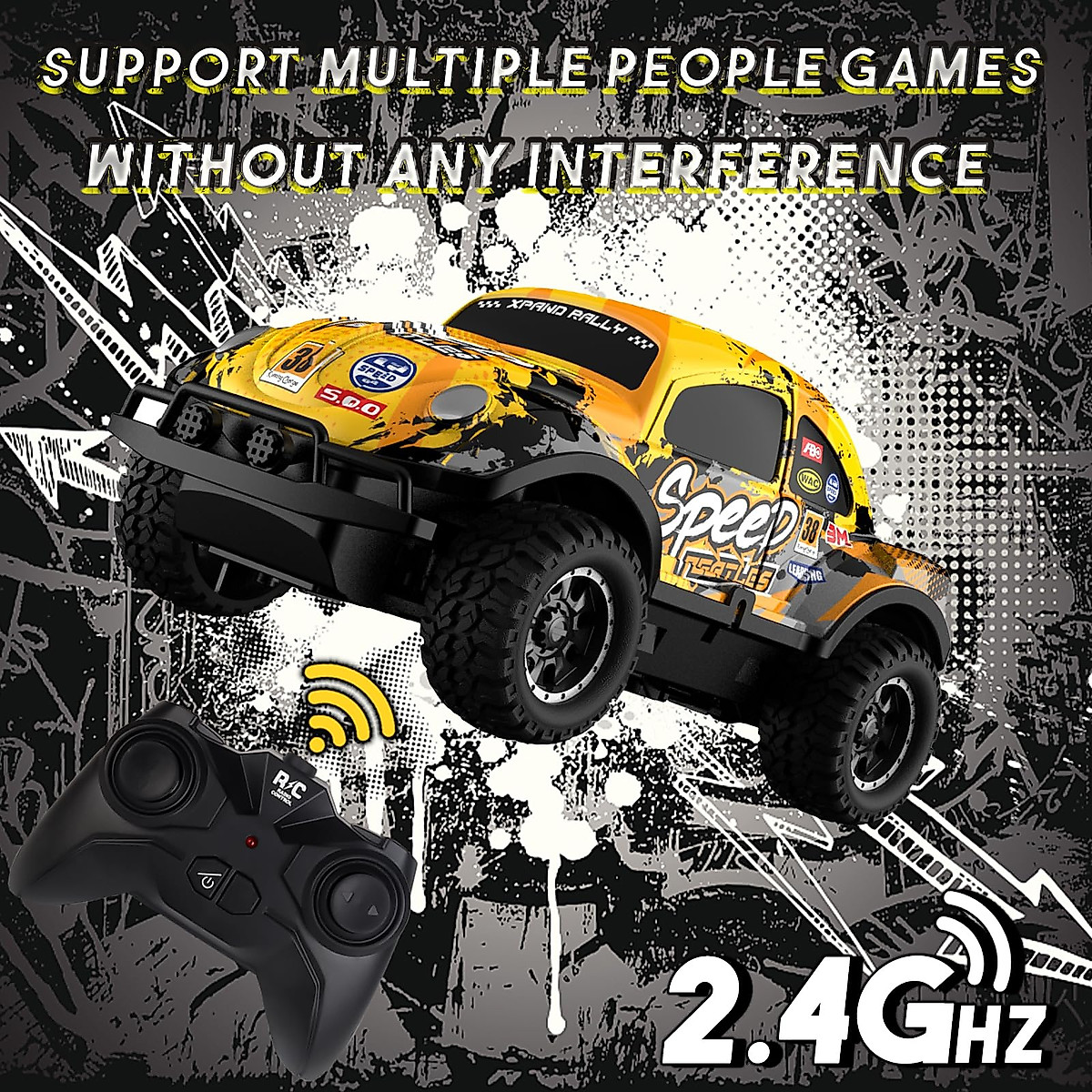 Desdoni Remote Control Car, Light Up RC Car Toys, 2.4GHz 1:24 Scale 15KM/H Off-Road with Cool LED Lights Racing Rechargeable Toy Car for Christmas Birthday Kids Boys Girls for 4-7 8-12 Year Old